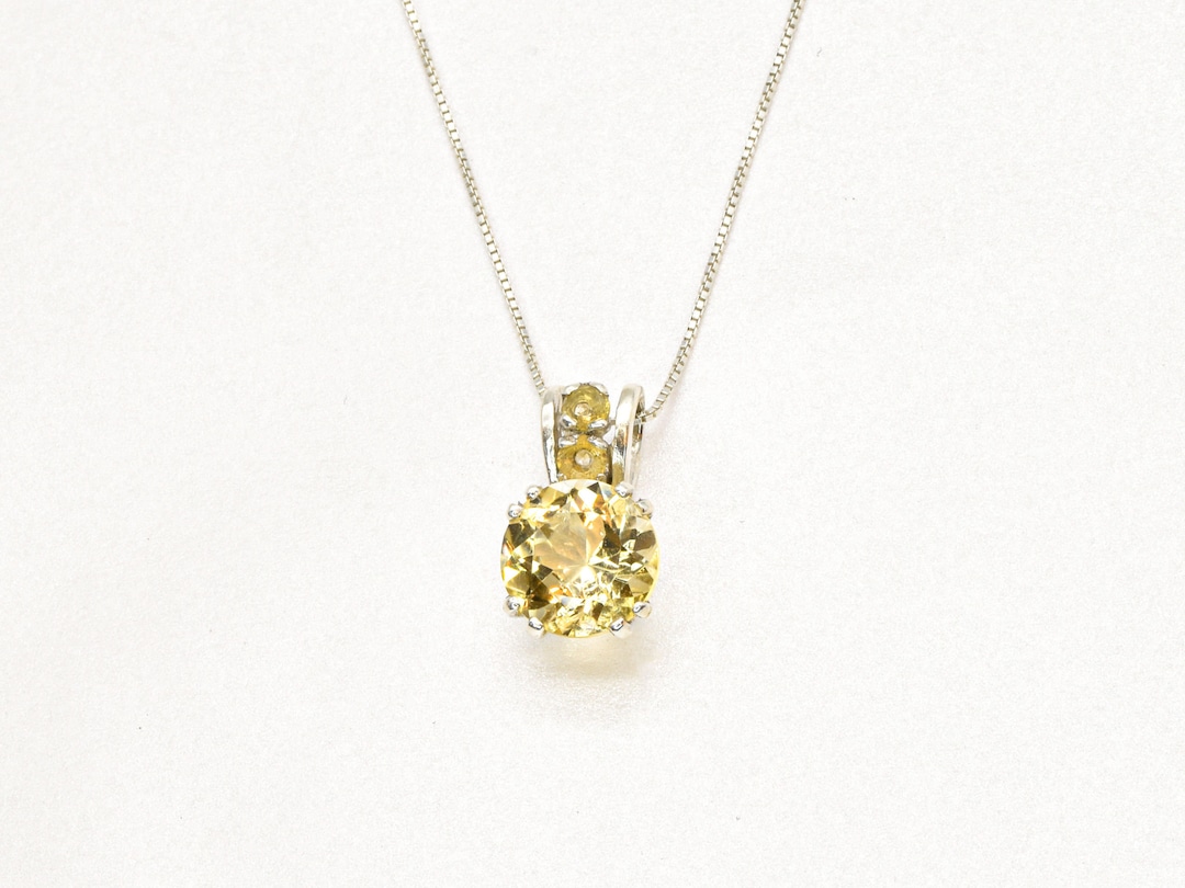 Round Citrine Pendant, Natural Citrine, Dainty Pendant, Yellow Diamond ...