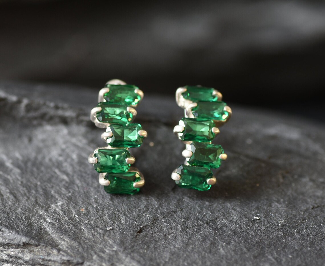 Emerald Earrings Created Emerald Baguette Earrings Emerald - Etsy UK