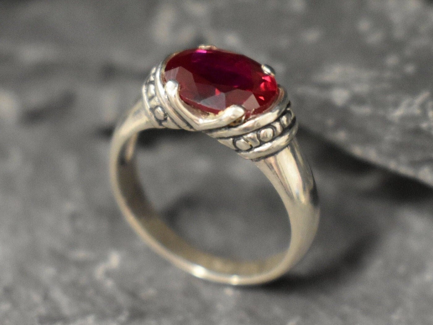 Tribal Ruby Ring Created Ruby Red Vintage Ring Horizontal - Etsy UK