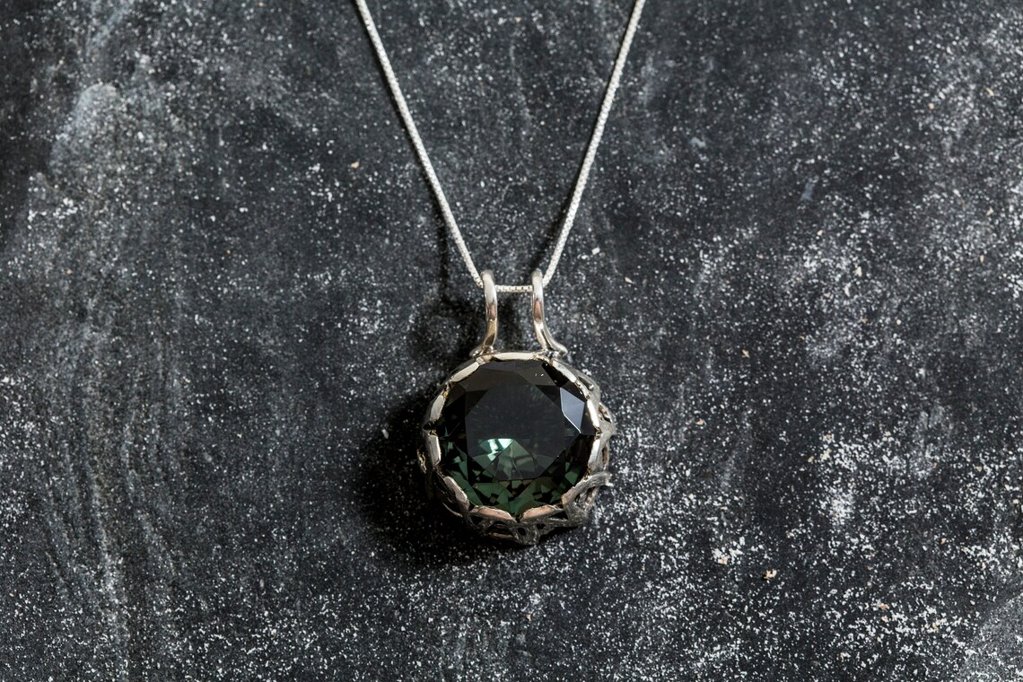 Green Diamond Pendant Created Diamond Large Green Pendant | Etsy