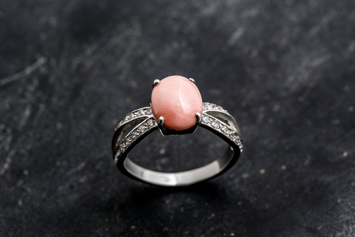 Coral Ring Natural Coral Ring March Birthstone Angel Skin | Etsy