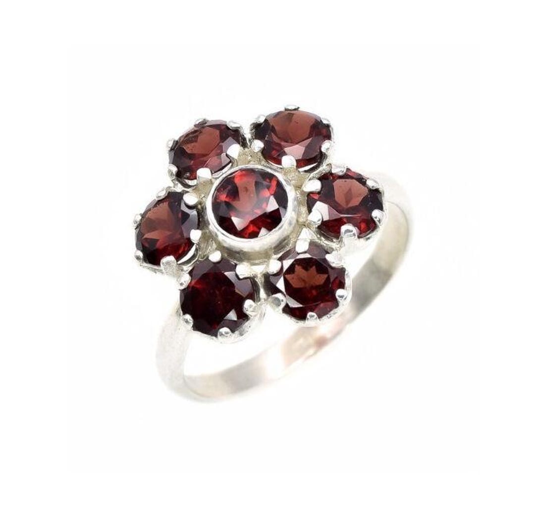 Flower Ring, Garnet Ring, Natural Garnet, Vintage Garnet Ring, January ...