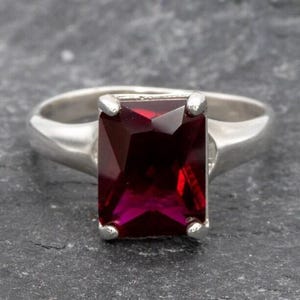Red Ruby Ring, Created Ruby, Red Square Ring, Emerald Cut Ruby, Red Engagement Ring, Ruby ...