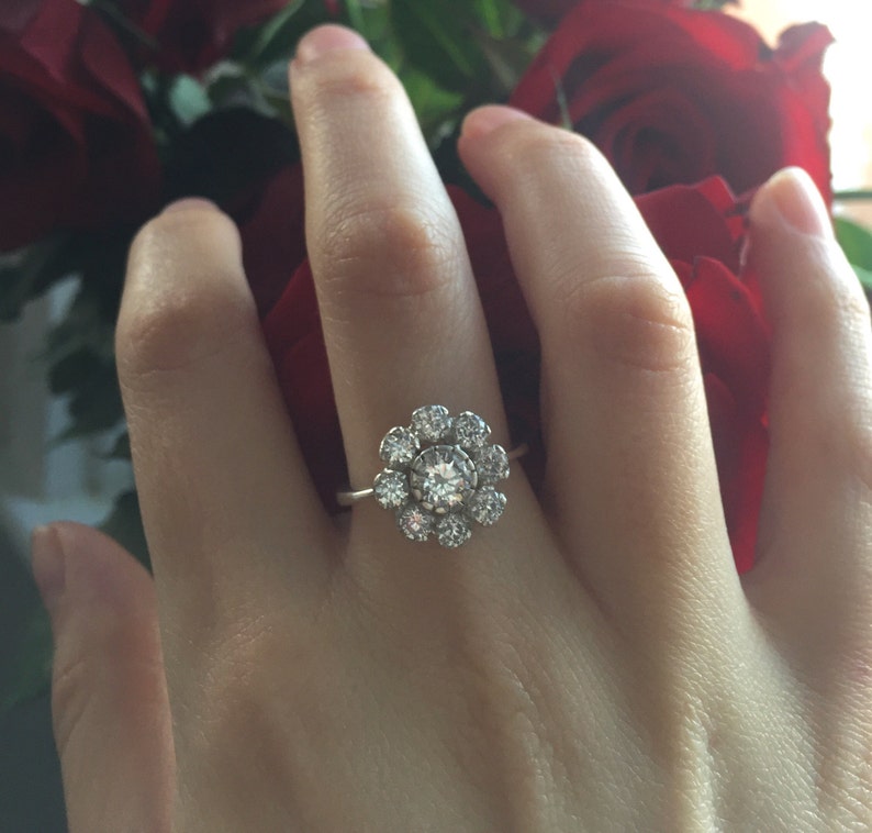 Vintage Engagement Ring Vintage Flower Vintage Diamond Ring - Etsy