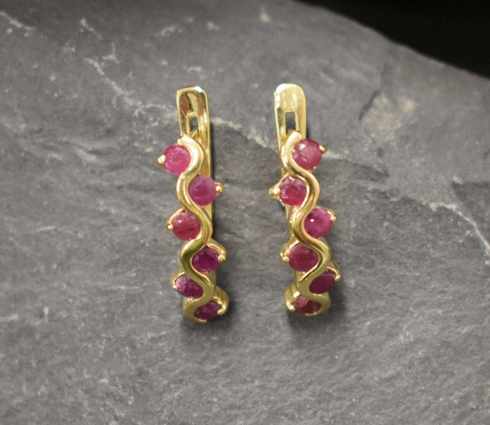 Gold Ruby Earrings, Natural Ruby, Vintage Earrings, Gold Plated ...