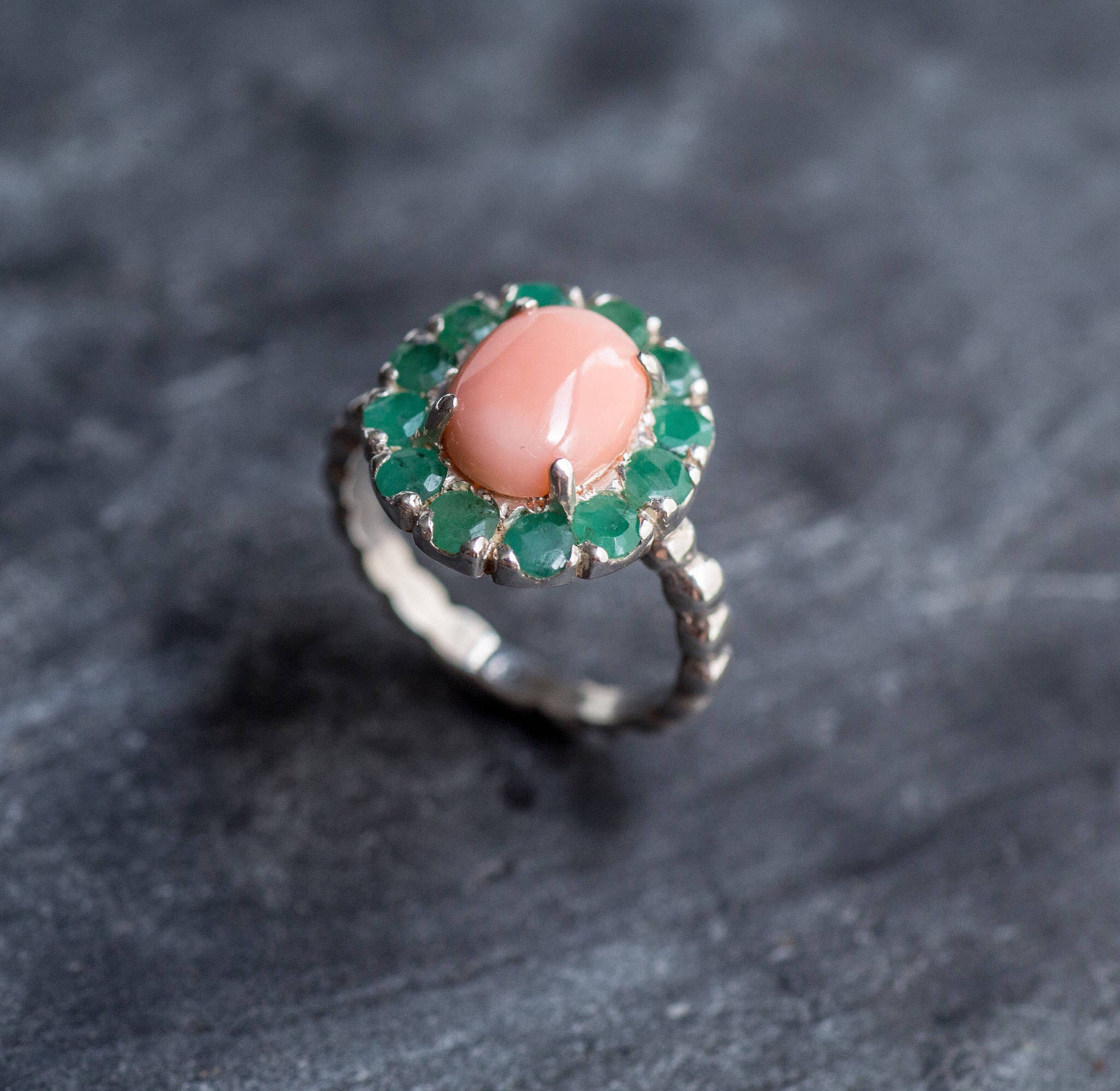 Coral Ring Natural Coral March Birthstone Emerald Ring | Etsy