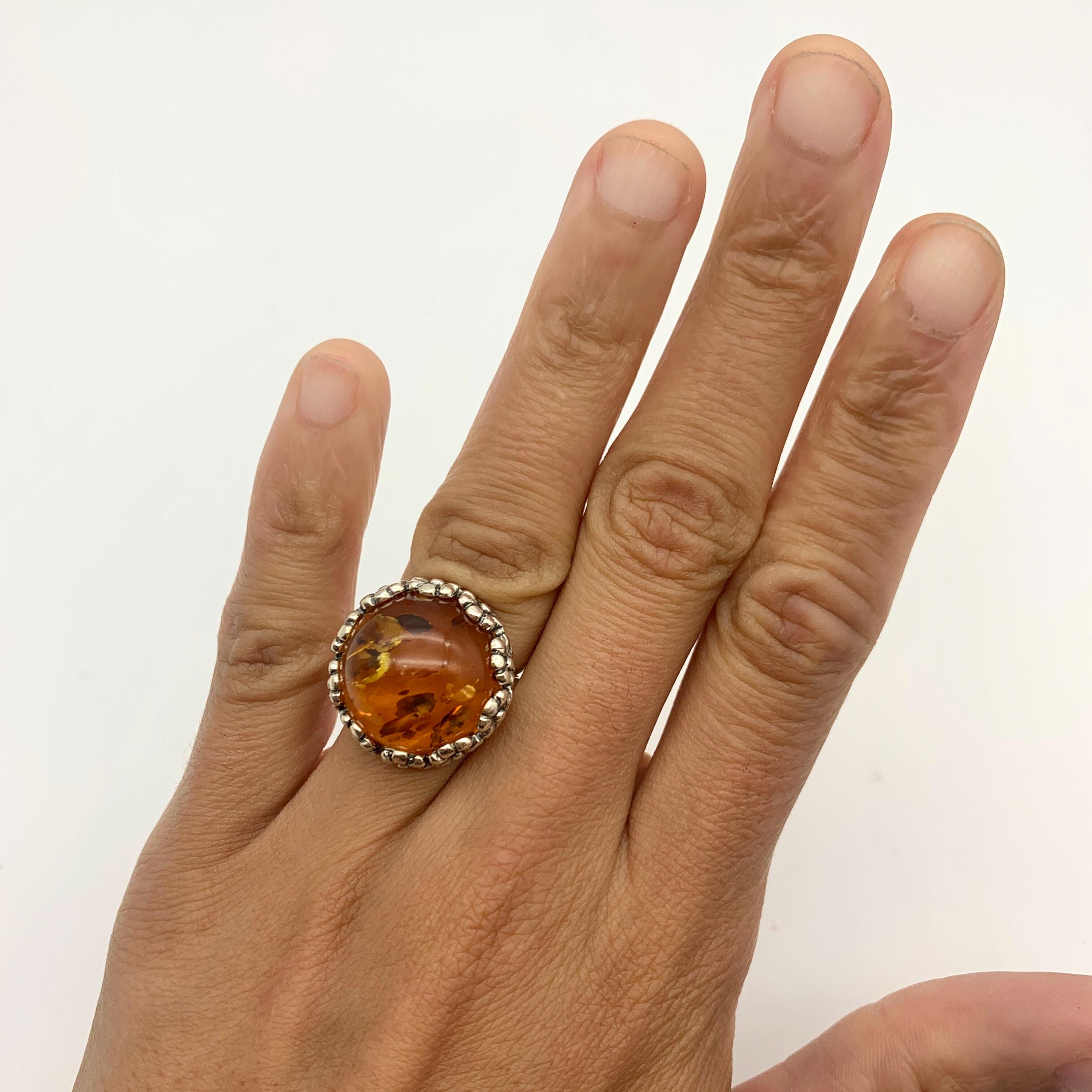 Large Amber Ring, Natural Amber, Yellow Statement Ring, Flower Cocktail ...