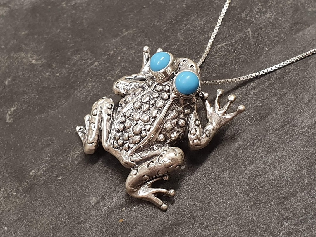 Silver Frog Pendant, Animal Pendant, Natural Turquoise Necklace, Blue ...
