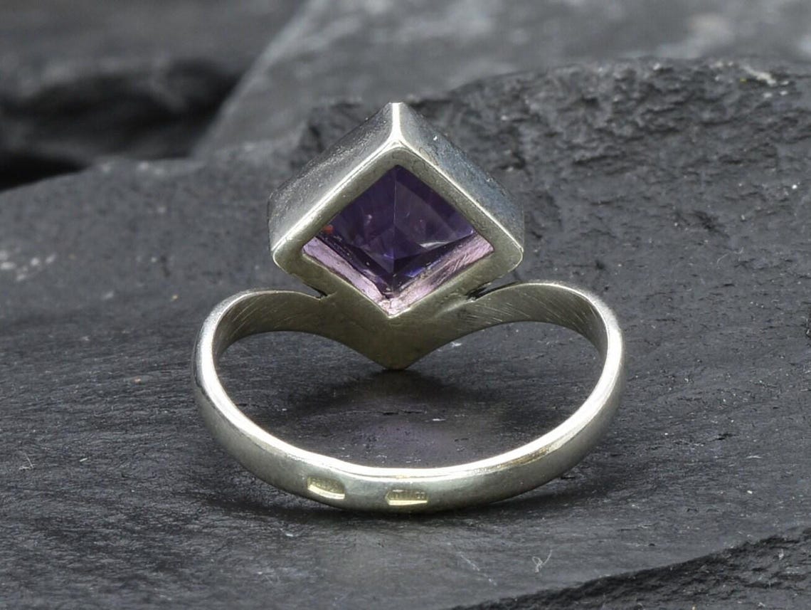 Square Amethyst Ring, Natural Amethyst, Princess Cut Amethyst Ring ...