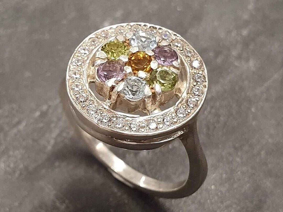 Flower Ring, Topaz Ring, Natural Topaz Ring, Birthstone Ring, Cluster ...