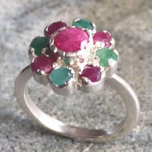 Flower Ring, Ruby Ring, Natural Ruby, Emerald Ring, Natural Emerald ...