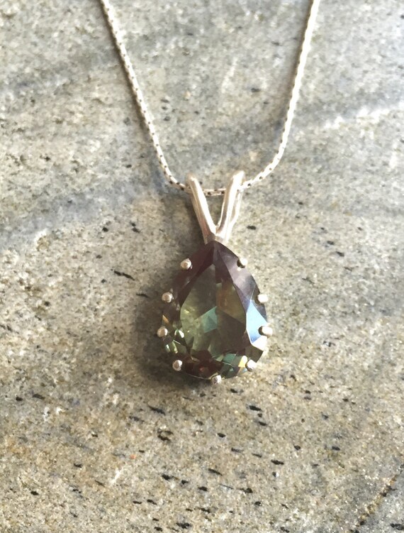 Green Pendant Green Diamond Created Diamond Tear Drop | Etsy UK