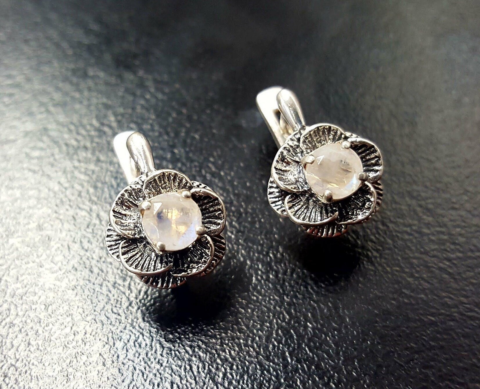 Moonstone Flower Earrings, Natural Moonstone, June Birthstone, Rose ...