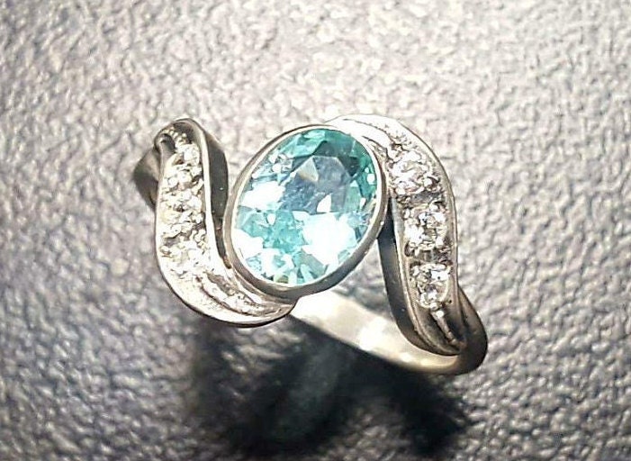 Blue Aquamarine Ring Created Aquamarine Blue Diamond Ring | Etsy