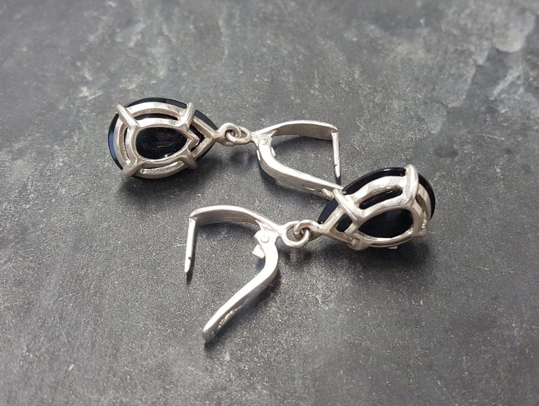 Onyx Earrings Natural Onyx Black Teardrop Earrings December | Etsy