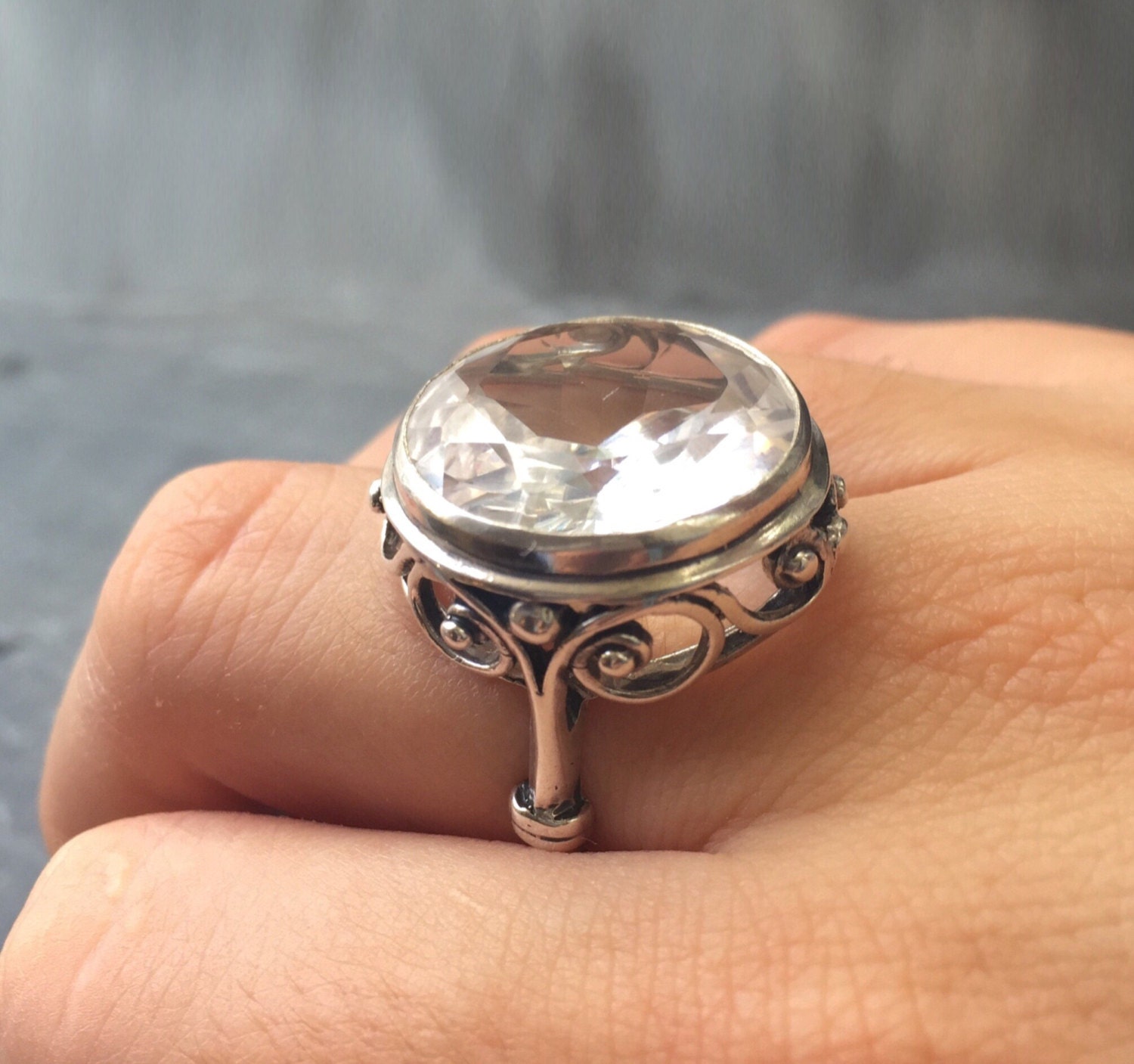 Large Topaz Ring Vintage Rings Natural Topaz White Topaz | Etsy