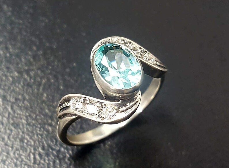 Blue Aquamarine Ring Created Aquamarine Blue Diamond Ring - Etsy