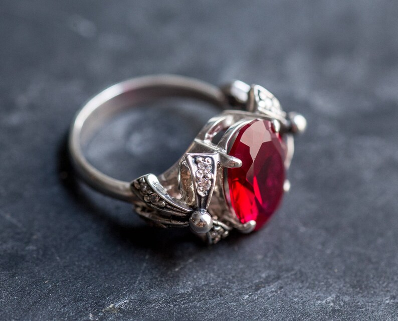 Red Ruby Ring Ribbon Ring Created Ruby Ring Vintage Silver | Etsy