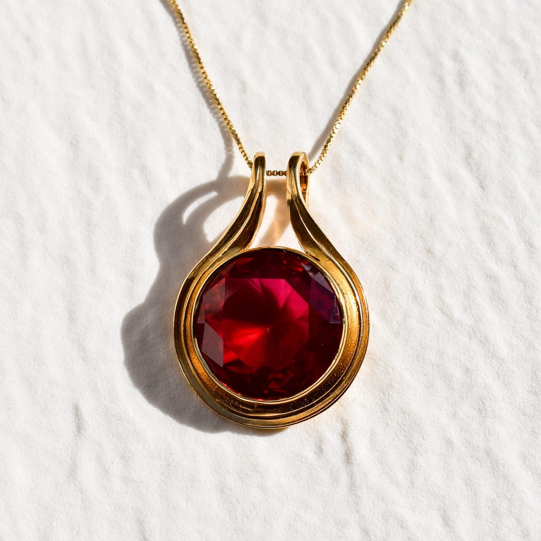 Gold Ruby Pendant, Created Ruby, Large Ruby Pendant, Large Red Necklace ...
