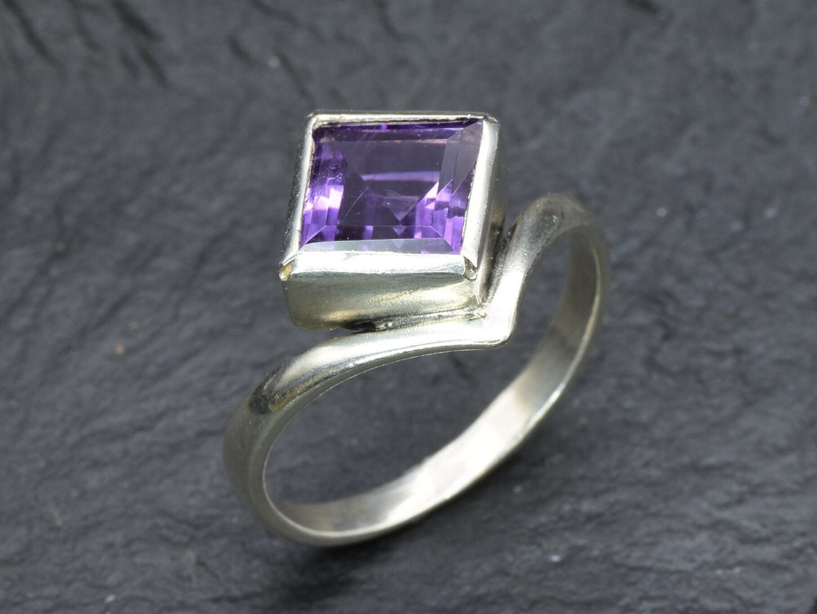 Square Amethyst Ring, Natural Amethyst, Princess Cut Amethyst Ring ...
