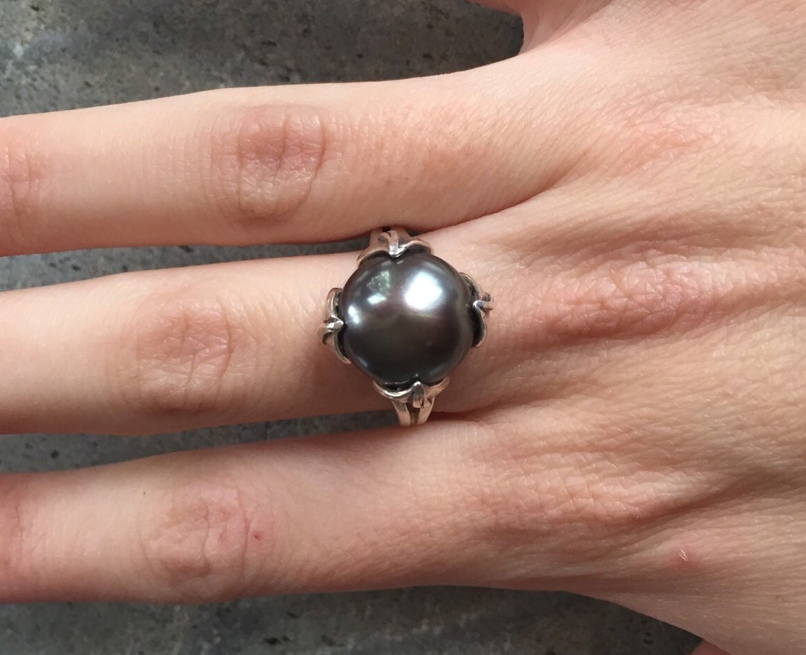 Black Pearl Ring Genuine Pearl Pearl Promise Ring Vintage - Etsy UK