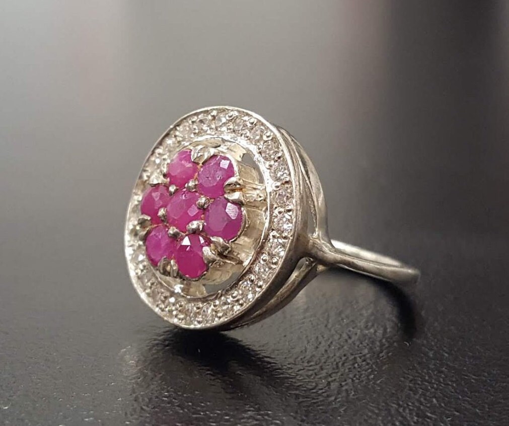 Red Ruby Ring Natural Ruby Ring Red Flower Ring Vintage | Etsy