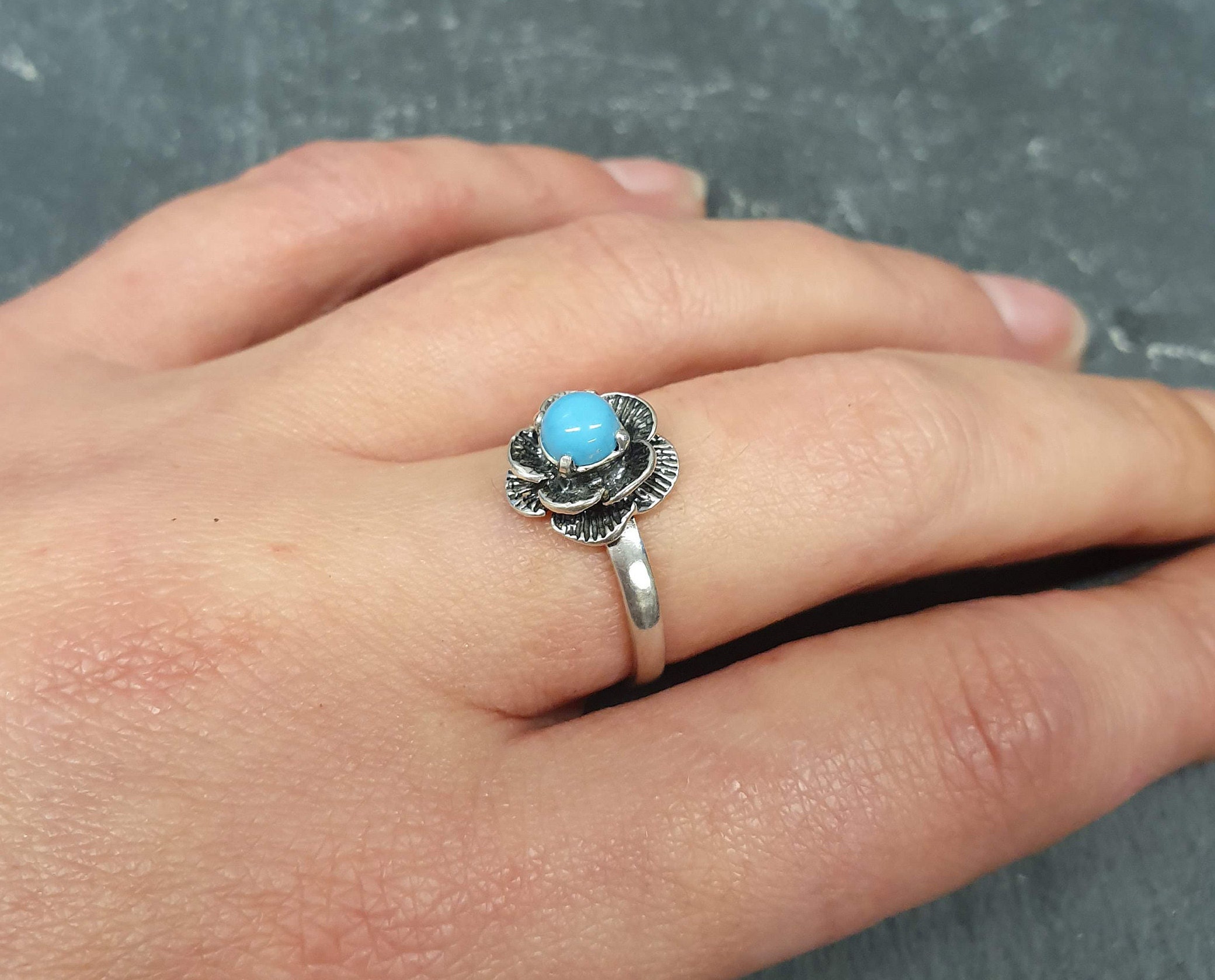 Turquoise Ring Natural Turquoise December Ring Silver | Etsy