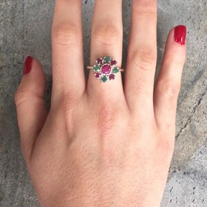 Flower Ring, Ruby Ring, Natural Ruby, Emerald Ring, Natural Emerald ...