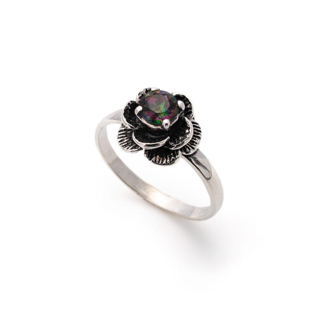 Flower Ring, Mystic Topaz Ring, Natural Topaz, Vintage Flower Ring ...