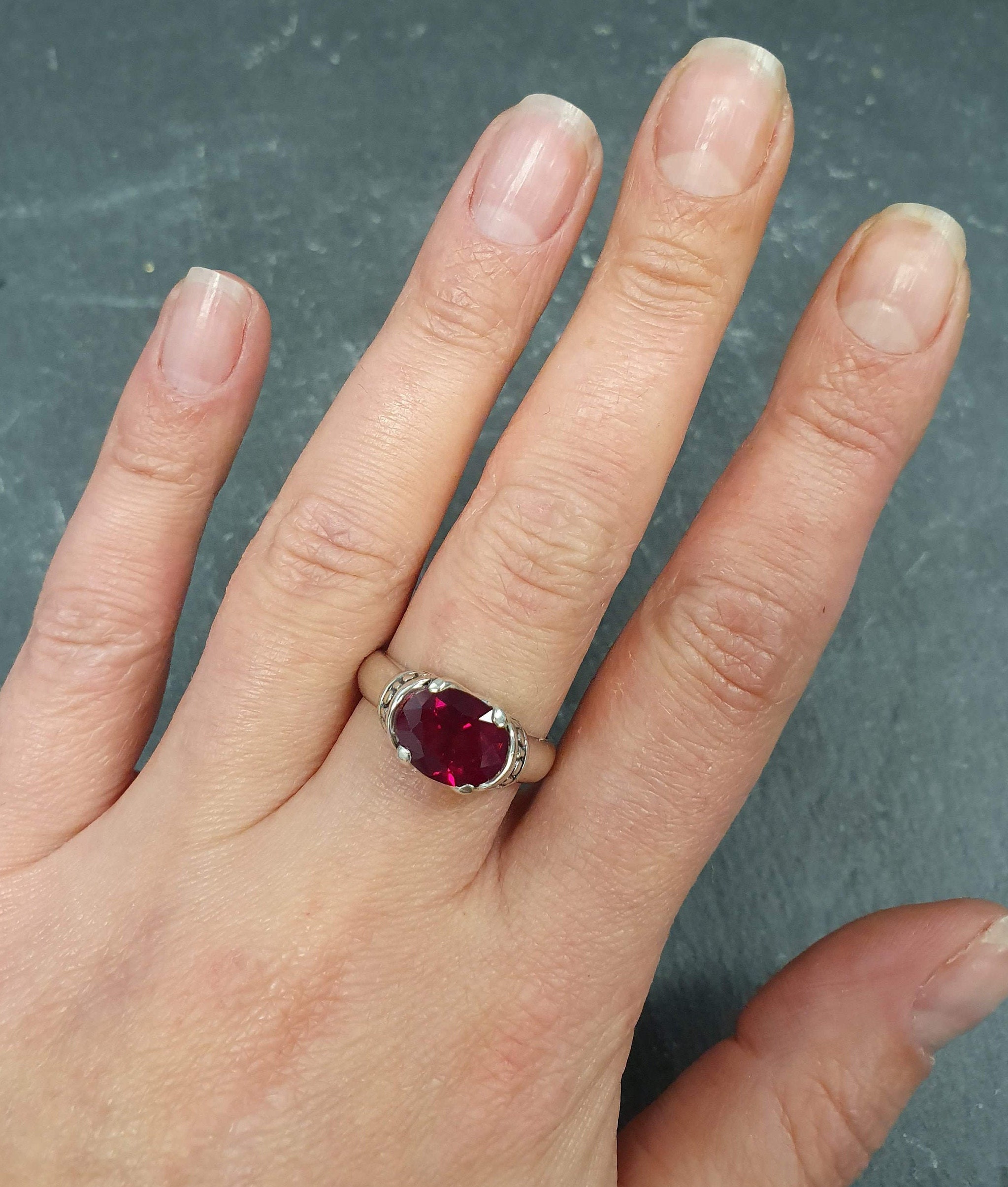 Tribal Ruby Ring Created Ruby Red Vintage Ring Horizontal | Etsy