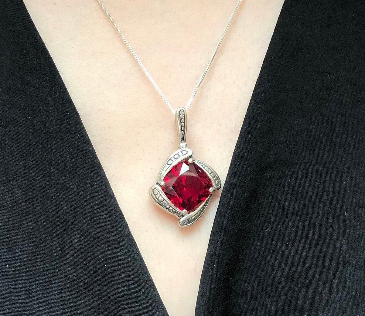 Ruby Pendant Created Ruby Vintage Pendant Square Pendant | Etsy