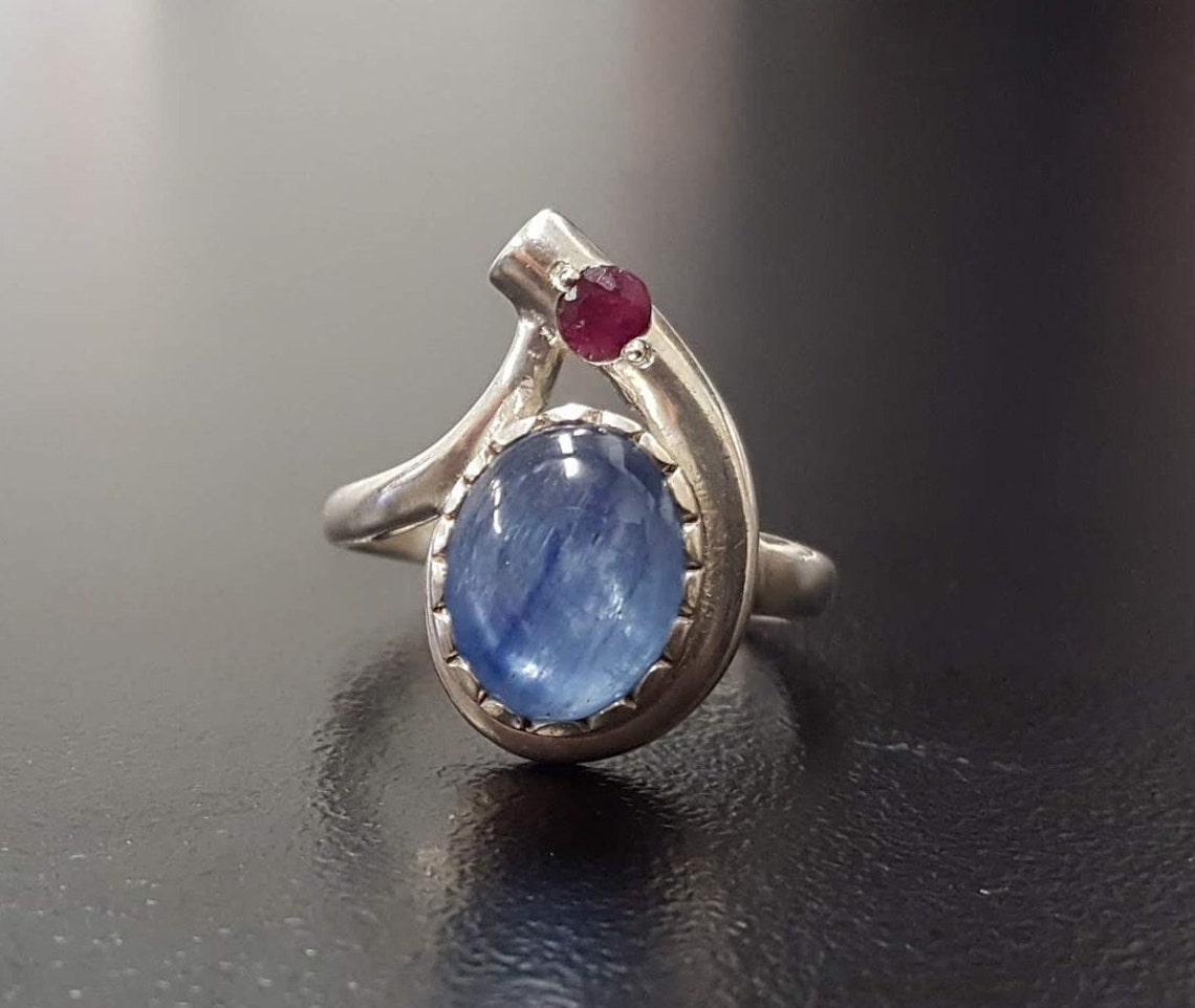 Kyanite Ring Natural Ruby Blue Vintage Ring Multistone | Etsy