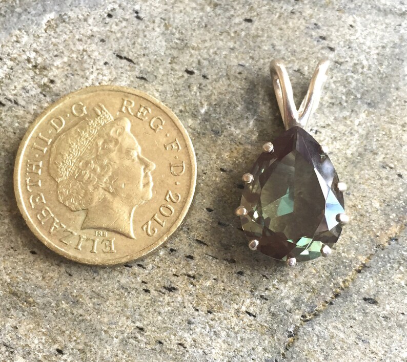 Green Pendant Green Diamond Created Diamond Tear Drop | Etsy UK