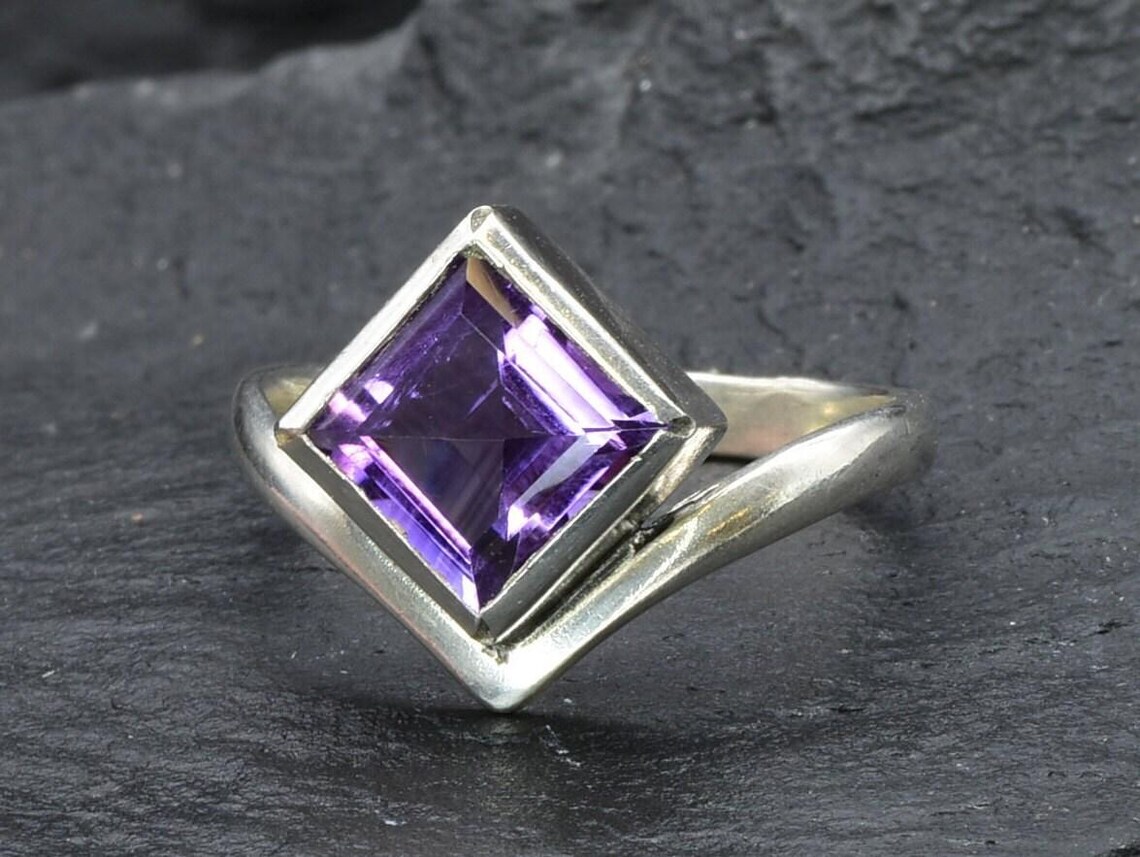 Square Amethyst Ring, Natural Amethyst, Princess Cut Amethyst Ring ...