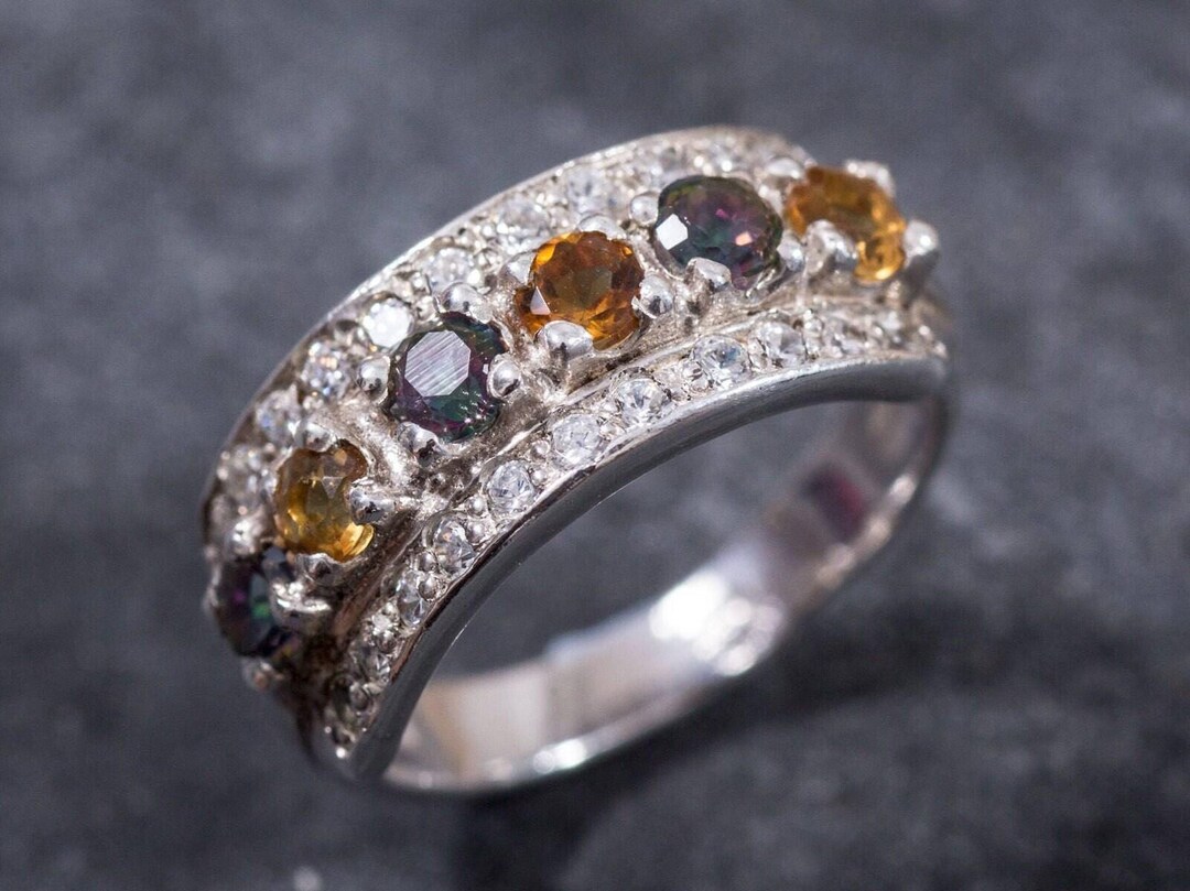 Triple Ring, Citrine Ring, Mystic Topaz Ring, Natural Citrine, Natural ...