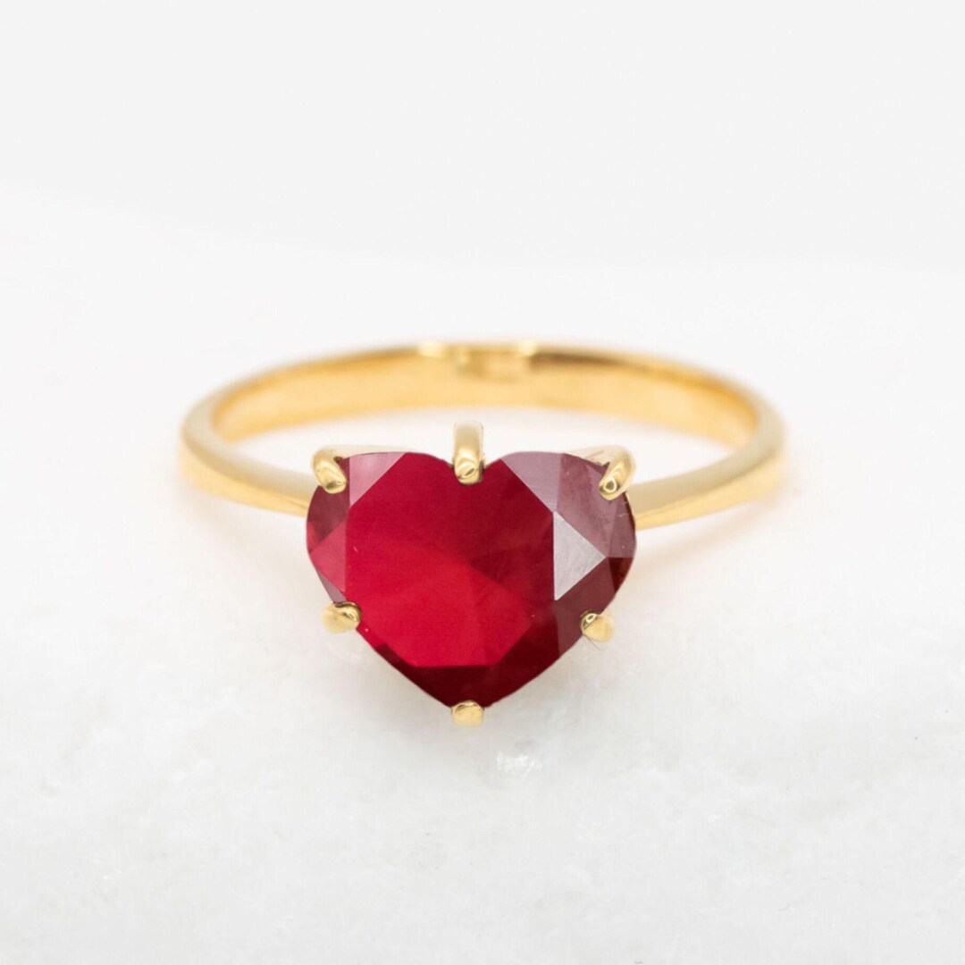 Ruby Heart Ring, Created Ruby Ring, Valentine's Gift, Gold Ruby Ring ...