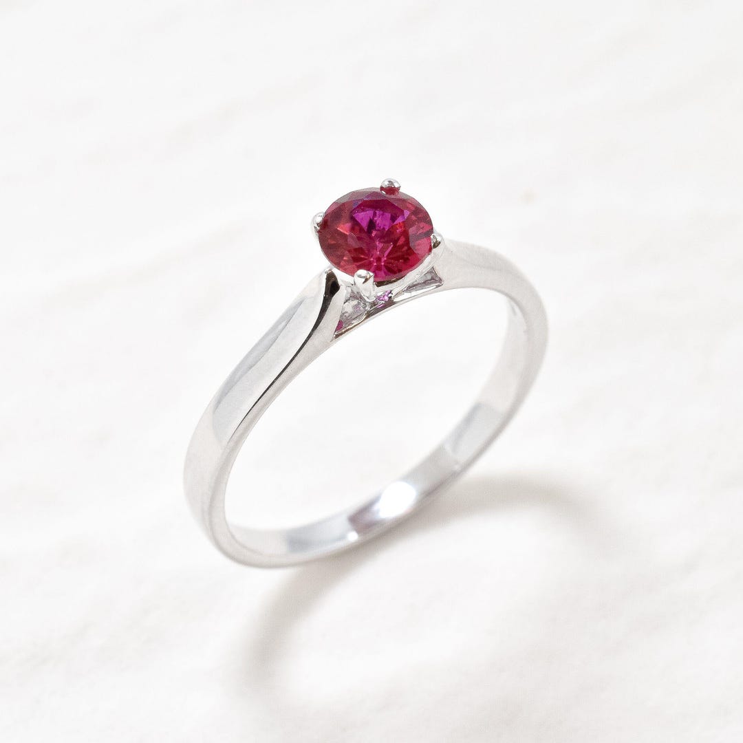 Real Gold Ruby Ring, Created Ruby, White Gold Ruby Ring, 14k Solid White Gold, Ruby Promise Ring ...