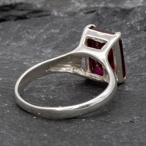 Red Ruby Ring, Created Ruby, Red Square Ring, Emerald Cut Ruby, Red Engagement Ring, Ruby ...