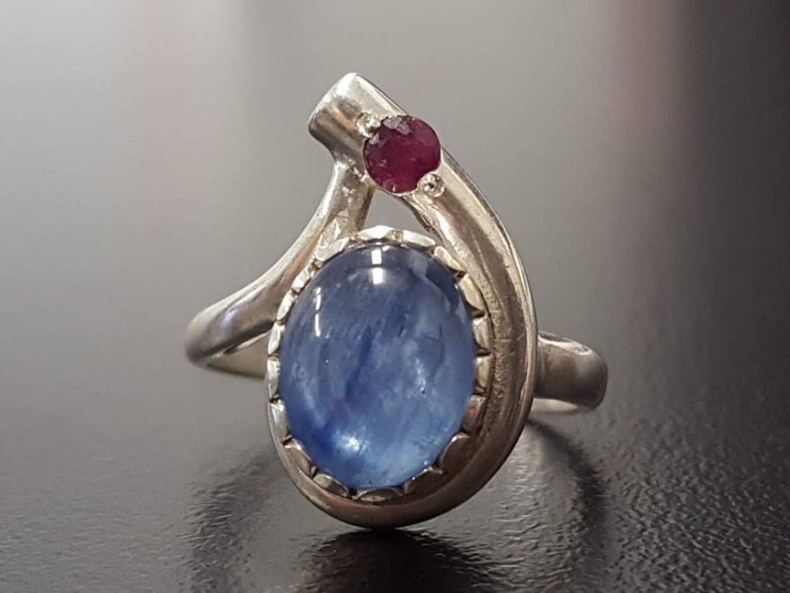 Kyanite Ring Natural Ruby Blue Vintage Ring Multistone - Etsy