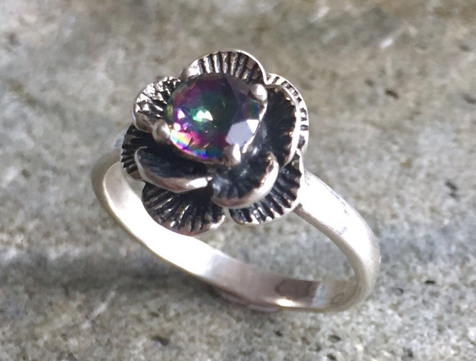 Flower Ring Mystic Topaz Ring Natural Topaz Vintage Flower - Etsy
