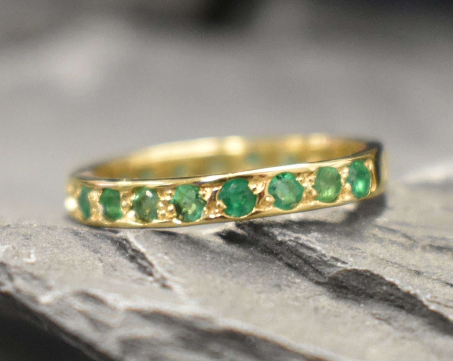 Gold Emerald Band Emerald Ring Natural Emerald May - Etsy