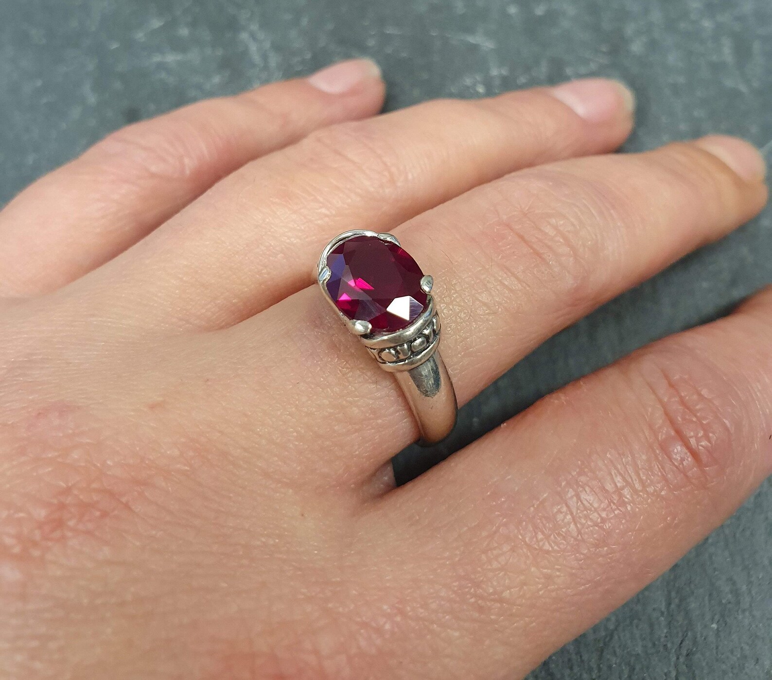 Tribal Ruby Ring Created Ruby Red Vintage Ring Horizontal | Etsy