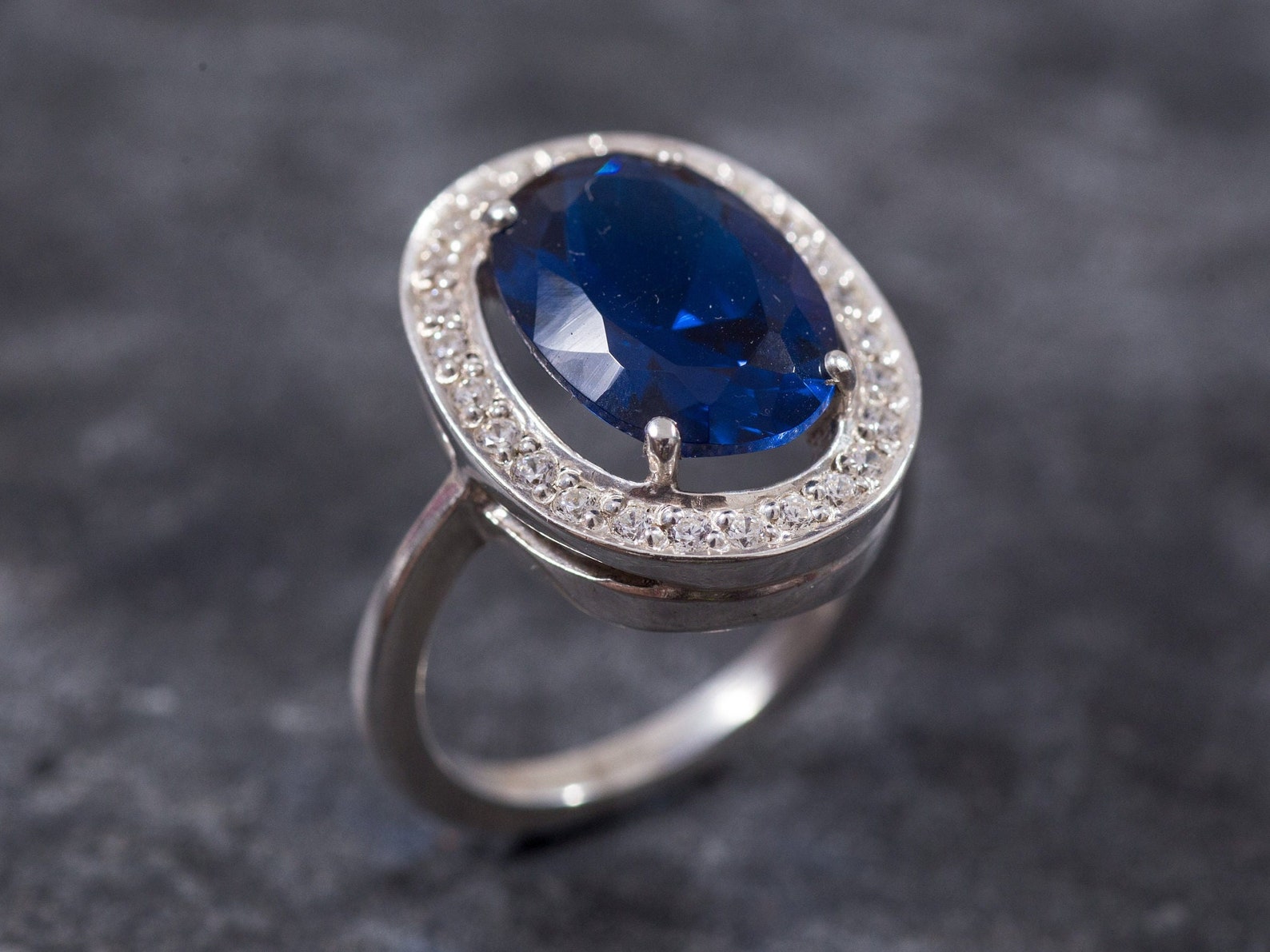 Royal Blue Ring Sapphire Ring Created Sapphire Victorian - Etsy UK