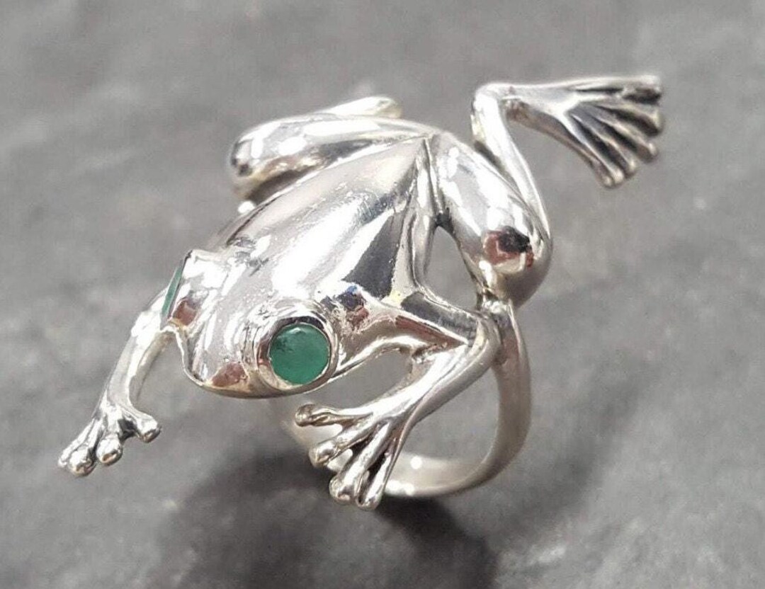 Frog Ring, Emerald Ring, Natural Emerald, May Birthstone, Silver Frog ...