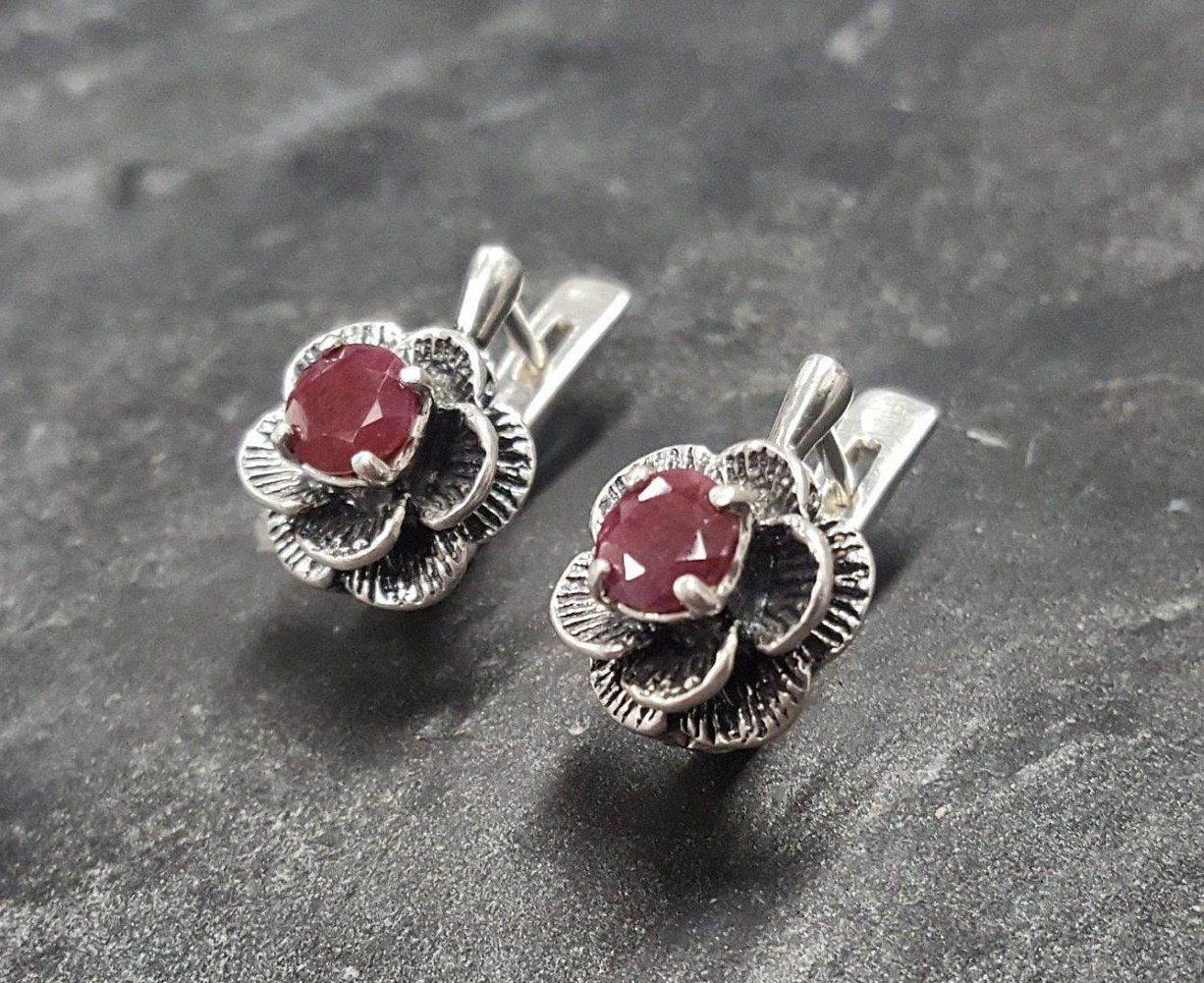 Ruby Earrings Natural Ruby July Birthstone Flower Earrings | Etsy