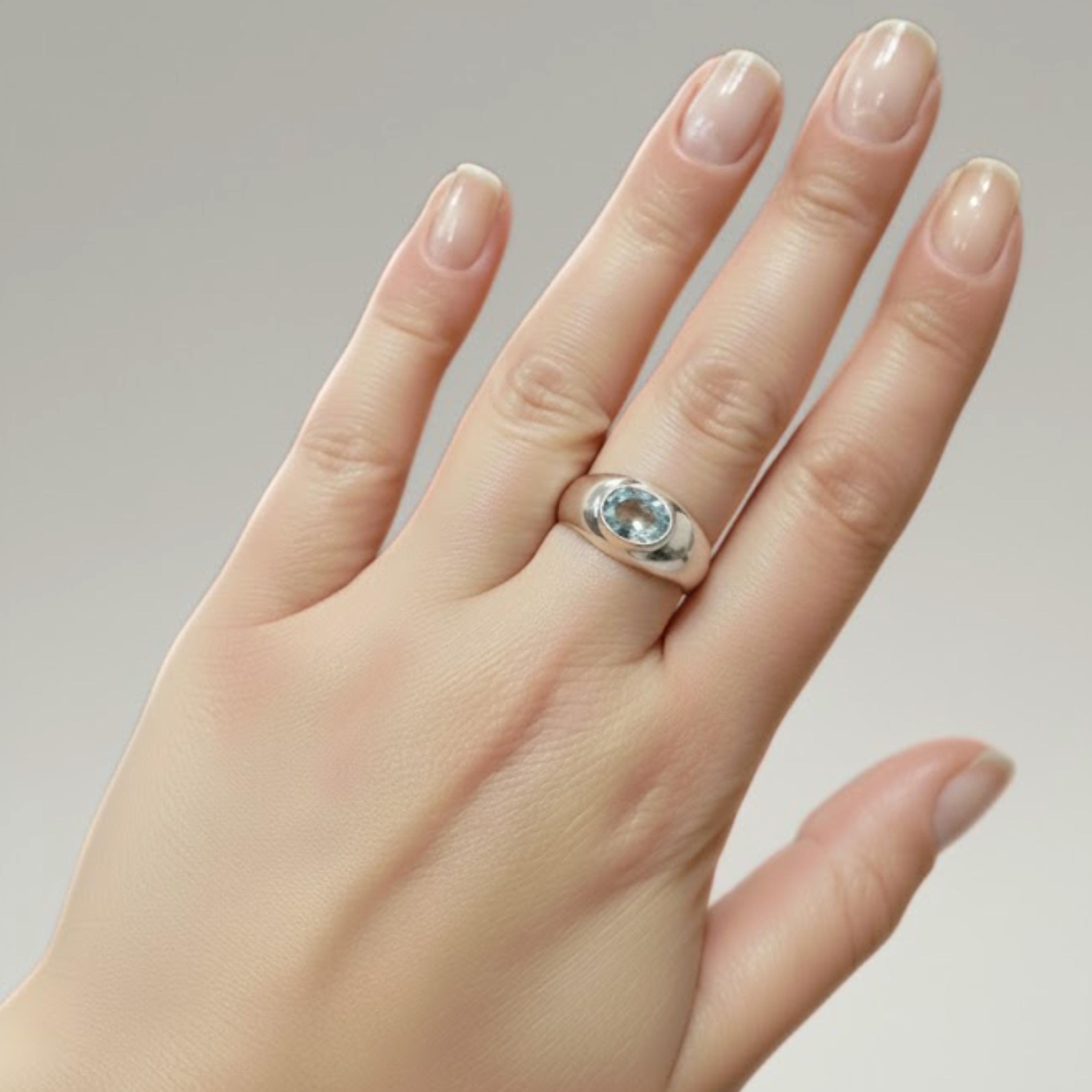 Aquamarine Ring, Created Aquamarine, Wide Band Ring, Blue Vintage Ring ...