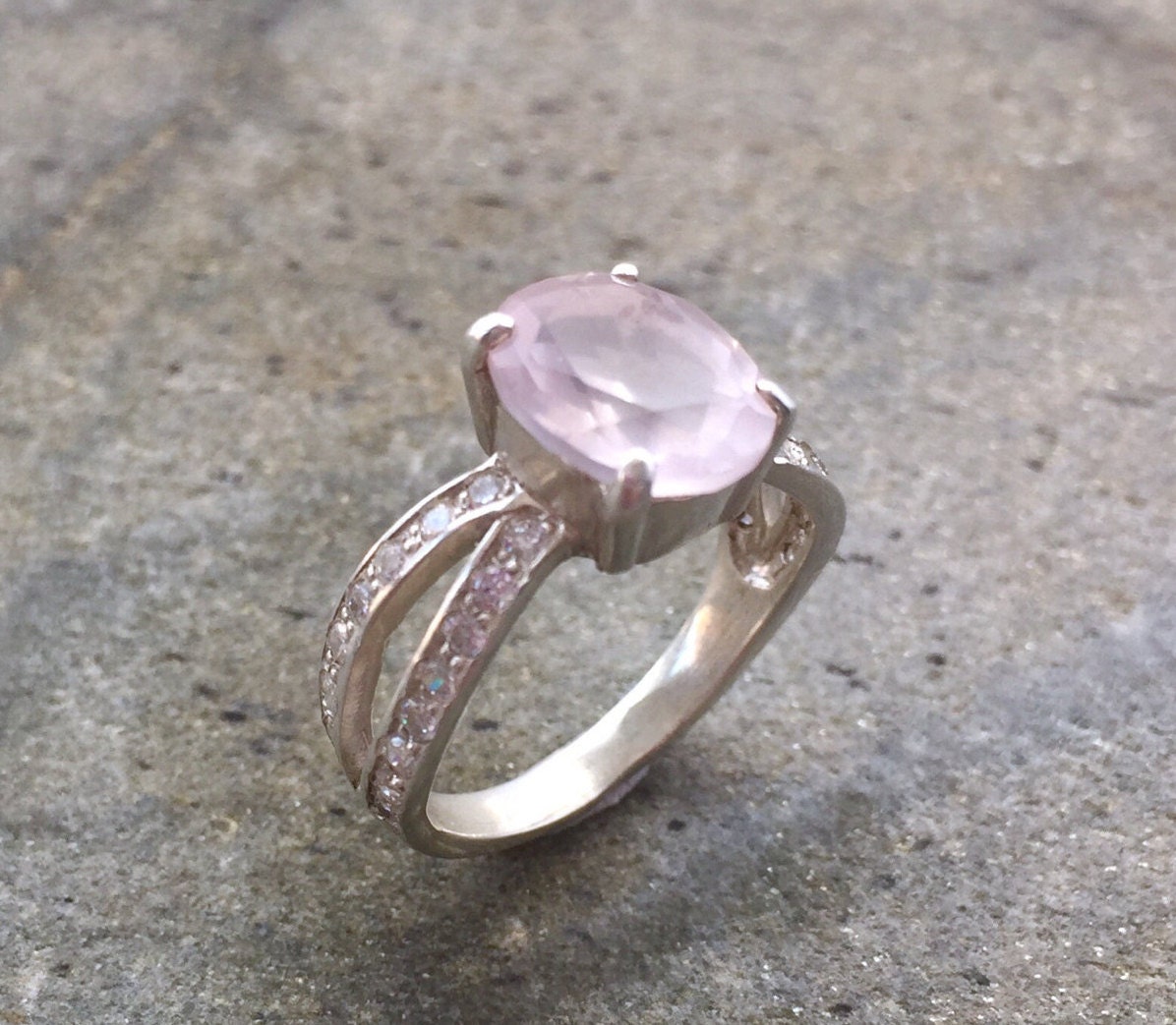 Rose Quartz Ring Natural Rose Quartz Pink Diamond Ring Pink | Etsy