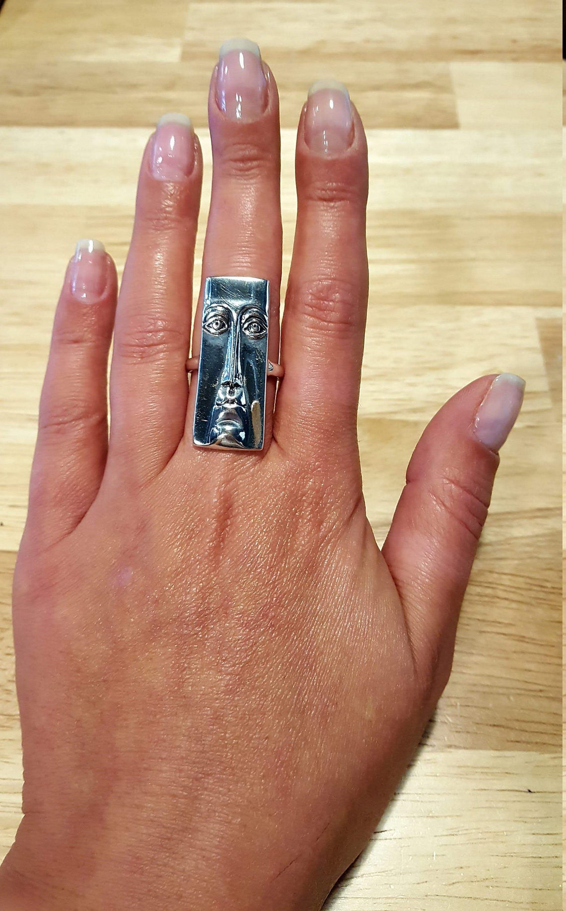 Face Ring Long Ring Artistic Silver Ring Silver Face Ring | Etsy