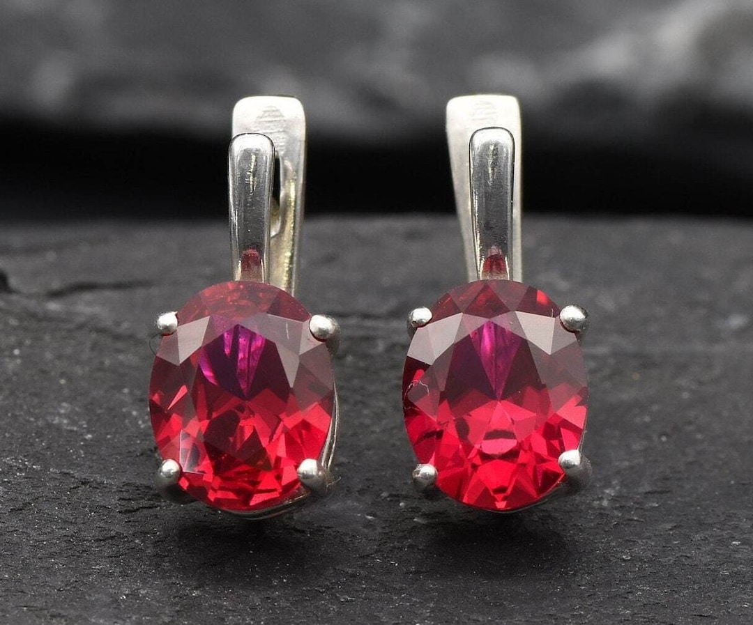 Ruby Earrings, Created Ruby, Red Oval Earrings, Ruby Studs, Vintage ...