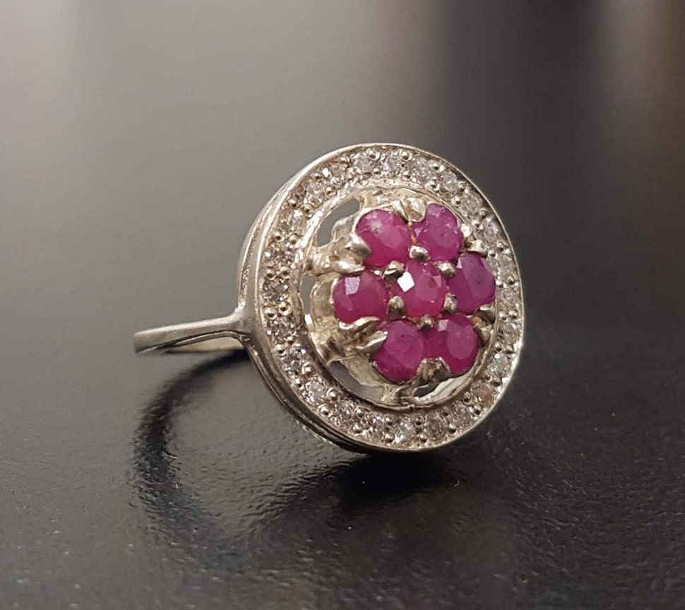 Red Ruby Ring Natural Ruby Ring Red Flower Ring Vintage | Etsy UK